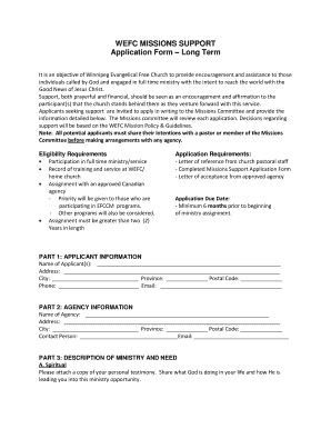 Fillable Online WEFC MISSIONS SUPPORT Application Form Long Term Fax ...