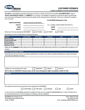 Fillable Online Customer Feedback Form (Laredo) - EML, LLC Fax Email ...