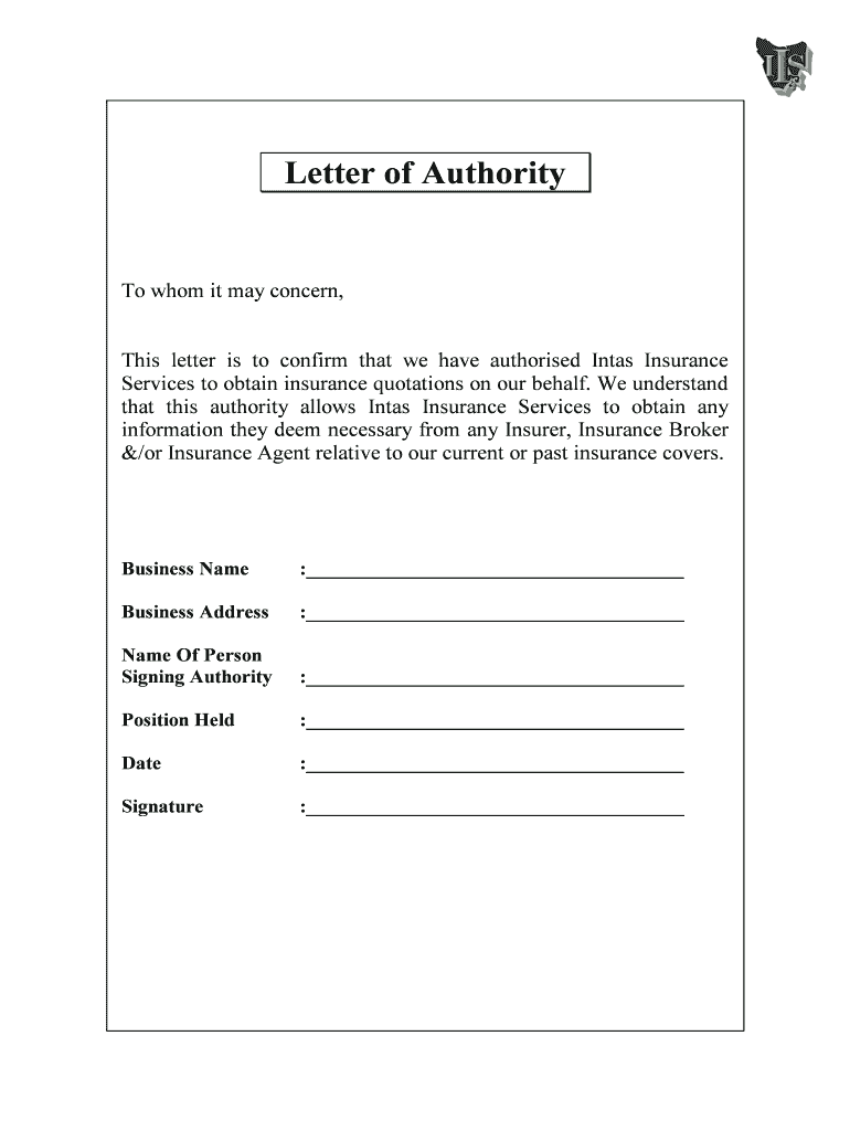 Fillable Online Letter of Authority - Intas Group Fax Email Print ...
