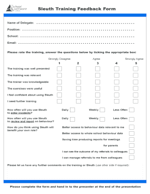 Fillable Online Sleuth Training Feedback Form - School Software Company ...