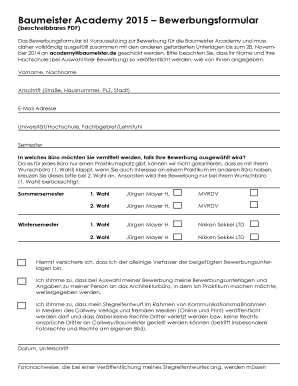 Fillable Online baumeister Das Bewerbungsformular ist Voraussetzung zur ...