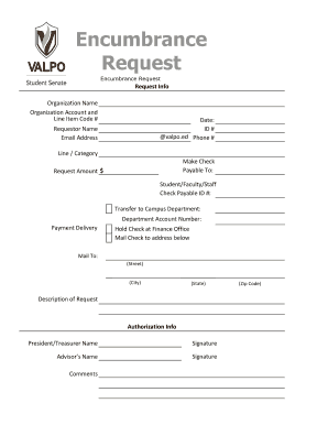 Fillable Online valpo Encumbrance Request - valpo Fax Email Print ...