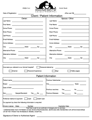 Fillable Online Client information sheet2007 - Rhinebeck Animal ...