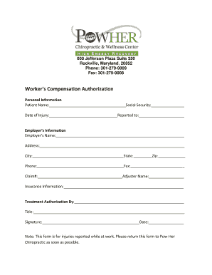Fillable Online Workers Compensation Authorization - PowHer Chiro Fax ...