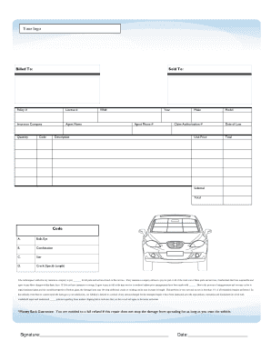 Fillable Online Sample Work Order of Headlight or windshield repair No ...