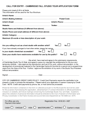 Fillable Online cambridgecentreforthearts Cambridge Fall Studio Tour ...