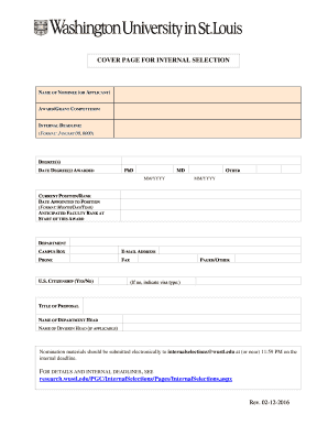 Fillable Online federalcompetitions wusm wustl COVER PAGE FOR INTERNAL SELECTION Fax Email Print ...