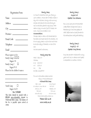 Fillable Online Registration Form Family Camp 1 - wwbc.ca Fax Email ...
