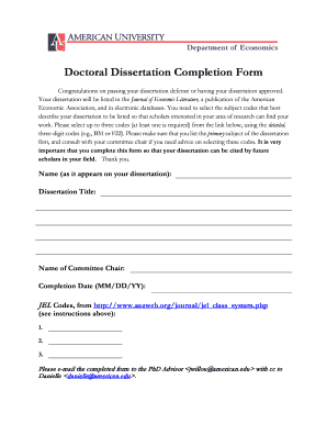 Fillable Online american Doctoral Dissertation Completion Form Fax Email Print - pdfFiller