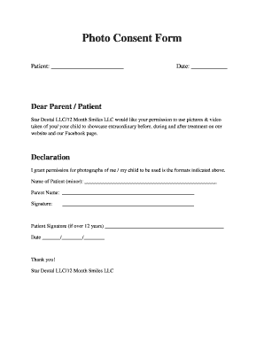 Fillable Online Photo Consent Form - 12 Month Smiles LLC Fax Email ...