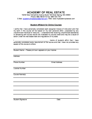 Fillable Online Student affidavit for online courses - www ...