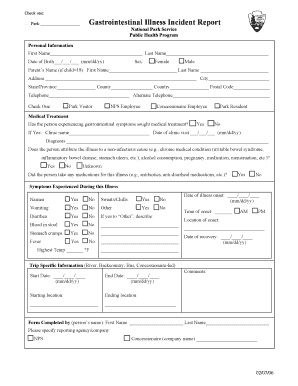 Fillable Online nps Gastrointestinal Illness Incident Report Fax Email ...