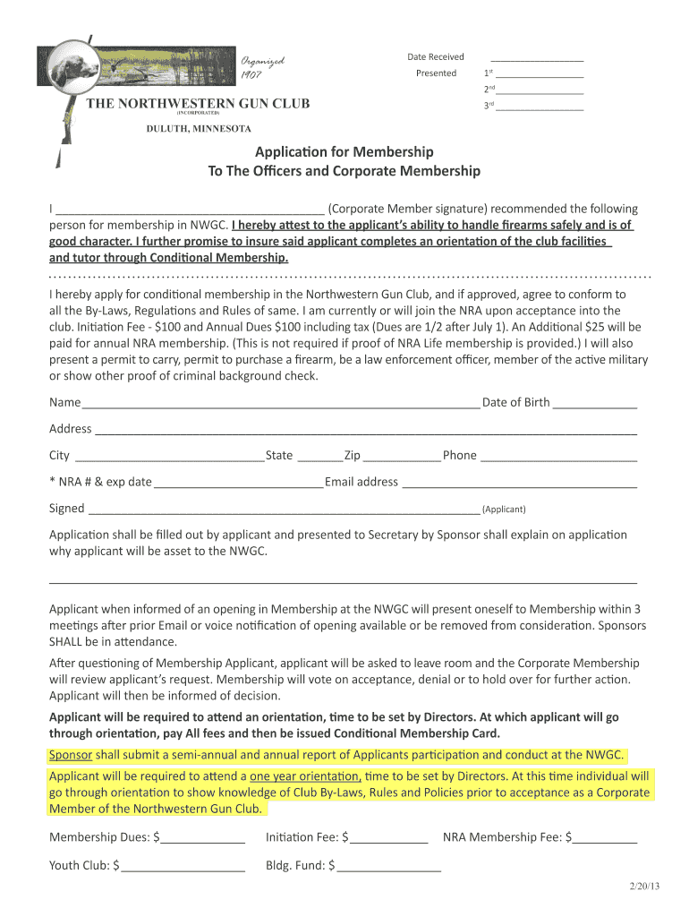 Fillable Online Printable Application - Northwestern Gun Club Fax Email ...