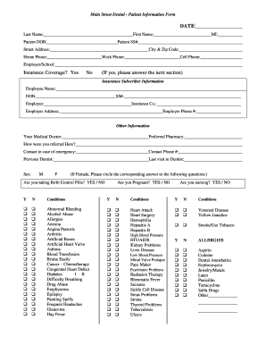 Fillable Online Main Street Dental - Patient Information Form Fax Email ...