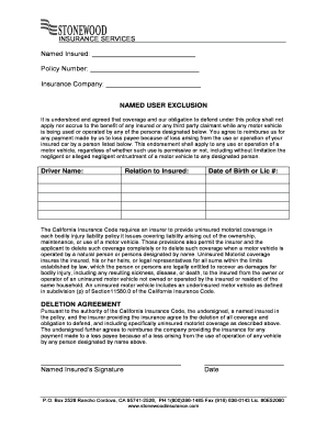 Fillable Online NAMED USER EXCLUSION Fax Email Print - pdfFiller