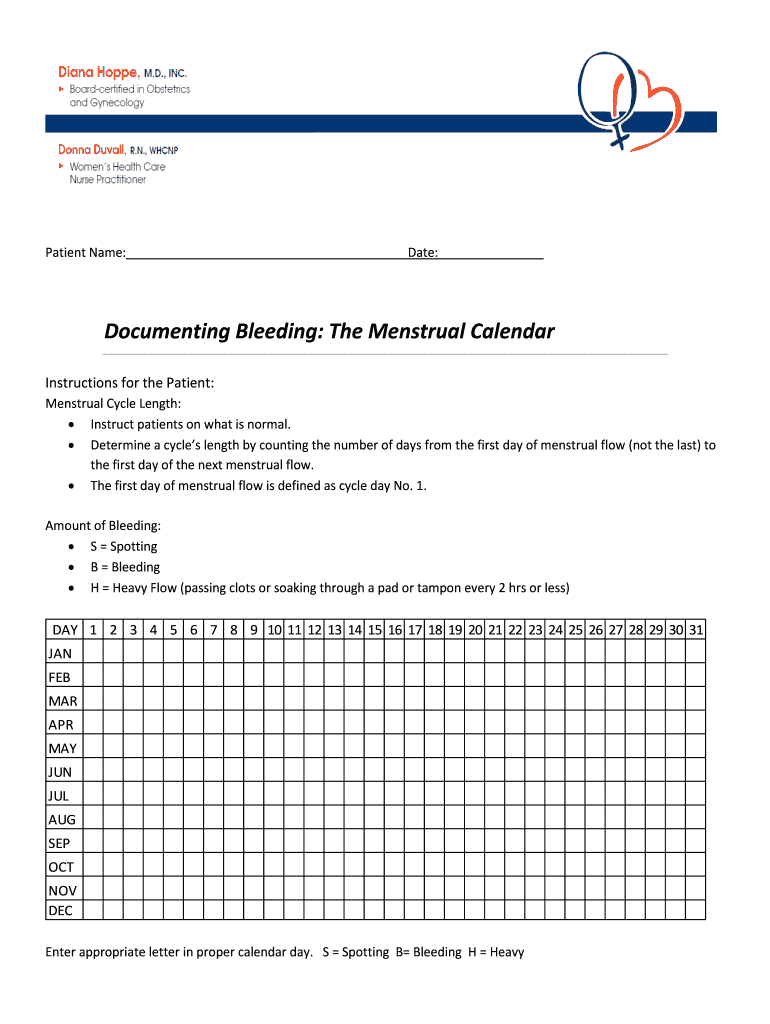 Fillable Online Documenting Bleeding: The Menstrual Calendar Fax Email ...