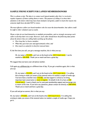 Fillable Online SAMPLE PHONE SCRIPT FOR LAPSED MEMBERS/DONORS Fax Email ...