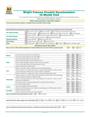 Fillable Online Bright Futures Previsit Questionnaire 18 Month Visit Your Growing and Developing ...