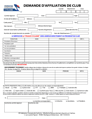Fillable Online Demande d'affiliation de club - ffcprovence.com Fax ...