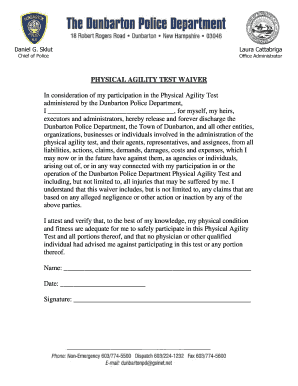 Fillable Online Physical Agility Test Waiver & Standards - Dunbarton ...