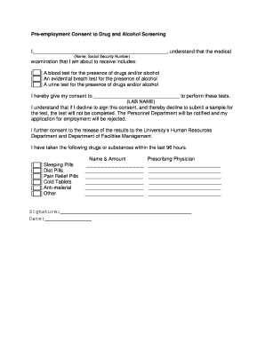 Fillable Online brown Pre-employment Consent to Drug and Alcohol ...