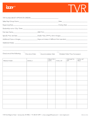 Fillable Online TVR Number (MUST APPEAR ON ORDER): Fax Email Print ...