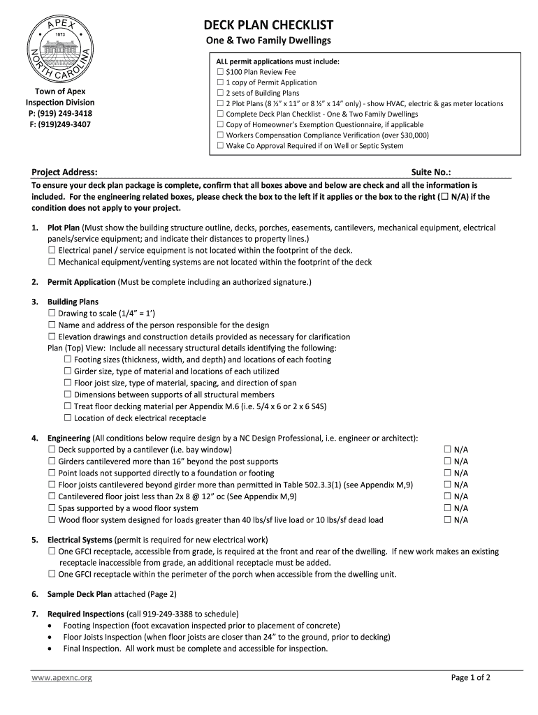 Fillable Online apexeconomicdevelopment Deck Plan Checklist (PDF ...