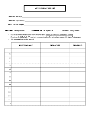 Fillable Online www2 isu VOTER SIGNATURE LIST Fax Email Print - pdfFiller