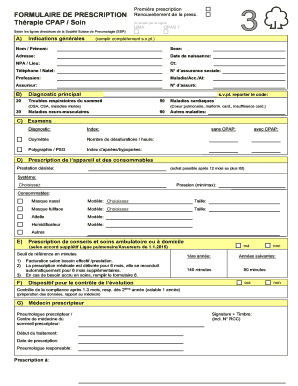Fillable Online FORMULAIRE DE PRESCRIPTION Thrapie CPAP / Soin LiMA ...