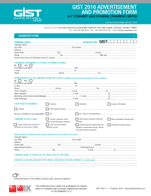 Fillable Online GIST 2016 ADVERTISEMENT AND PROMOTION FORM Fax Email ...
