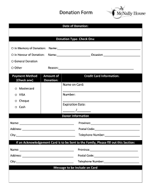 Fillable Online Donation Form Date of Donation: Donation Type Check One ...
