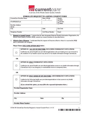 Fillable Online currentcareri ENROLLEE REQUEST TO AMEND CONSENT FORM ...
