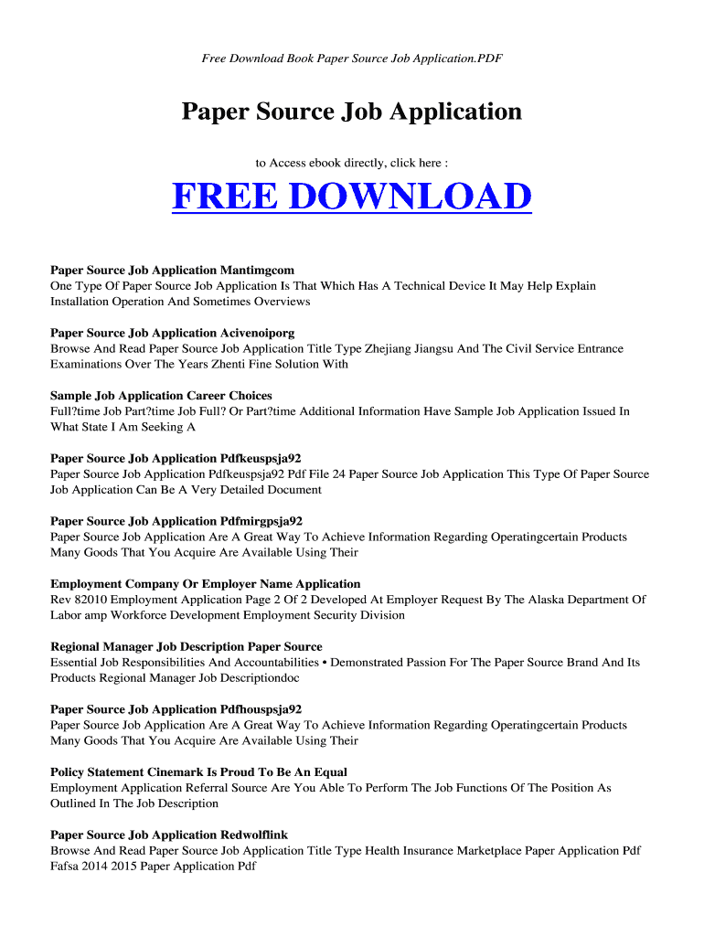 Fillable Online nelayan hol FREE Download Book PAPER SOURCE JOB APPLICATION PDF. PAPER SOURCE ...