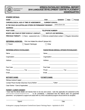 Fillable Online northeastldc wa edu SPEECH PATHOLOGY REFERRAL REPORT ...