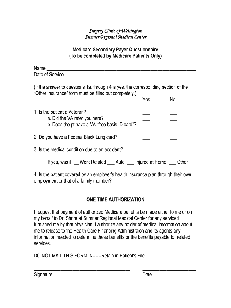 Fillable Online srmcks SCOW Medicare Questionnaire - srmcks Fax Email ...