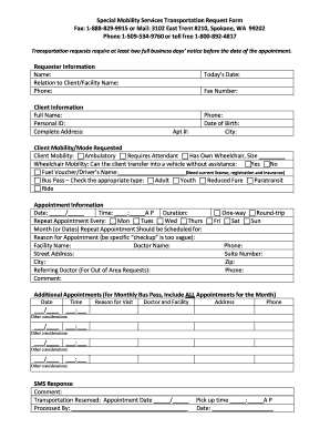 Special Mobility Services Transportation Request Form - Fill Online ...