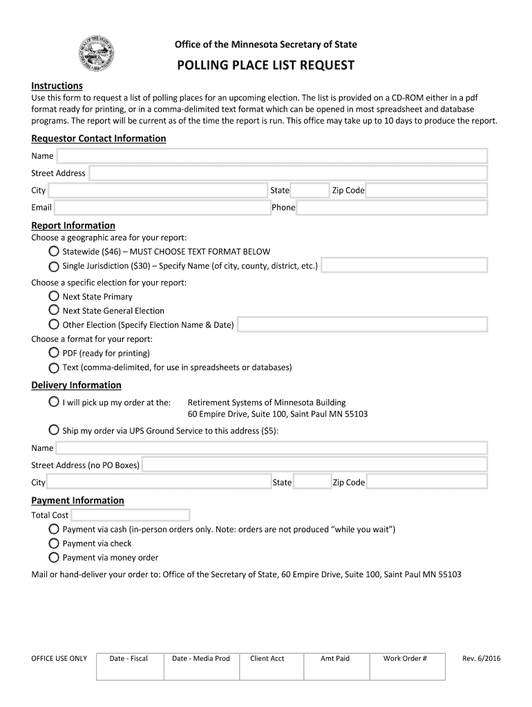 Fillable Online Polling Place List Request Form. Form to request a list ...