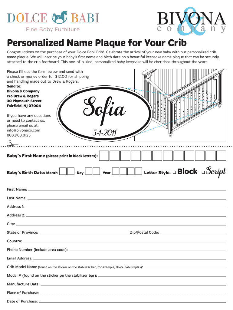 Fillable Online Name plaque. We will inscribe your babys first name and ...