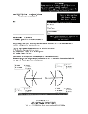 Fillable Online Turnstiles and Access Control Direction Selection Sheet ...