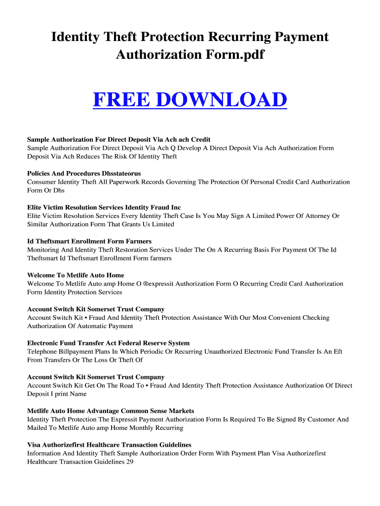 Fillable Online kutukupret 96 Identity theft protection recurring ...