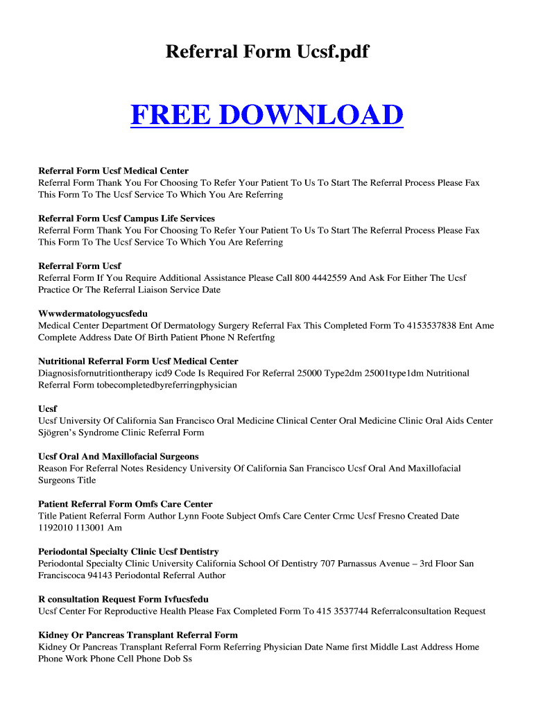 Fillable Online kutukupret 96 REFERRAL FORM UCSF PDF. REFERRAL FORM ...