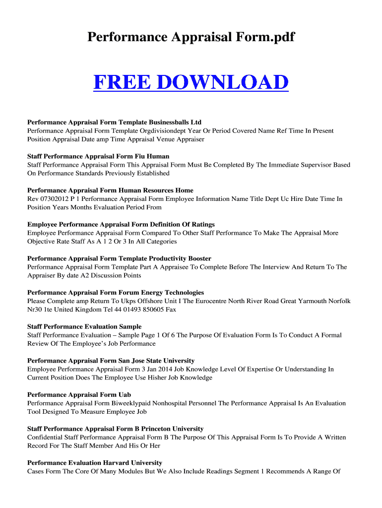 Fillable Online kutukupret 96 PERFORMANCE APPRAISAL FORM PDF. PERFORMANCE APPRAISAL FORM PDF Fax ...