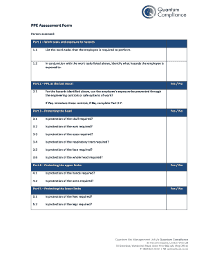 Fillable Online qcompliance co PPE Assessment Form Person assessed ...