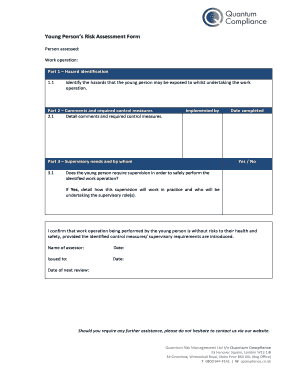 Fillable Online qcompliance co Young Persons Risk Assessment Form ...