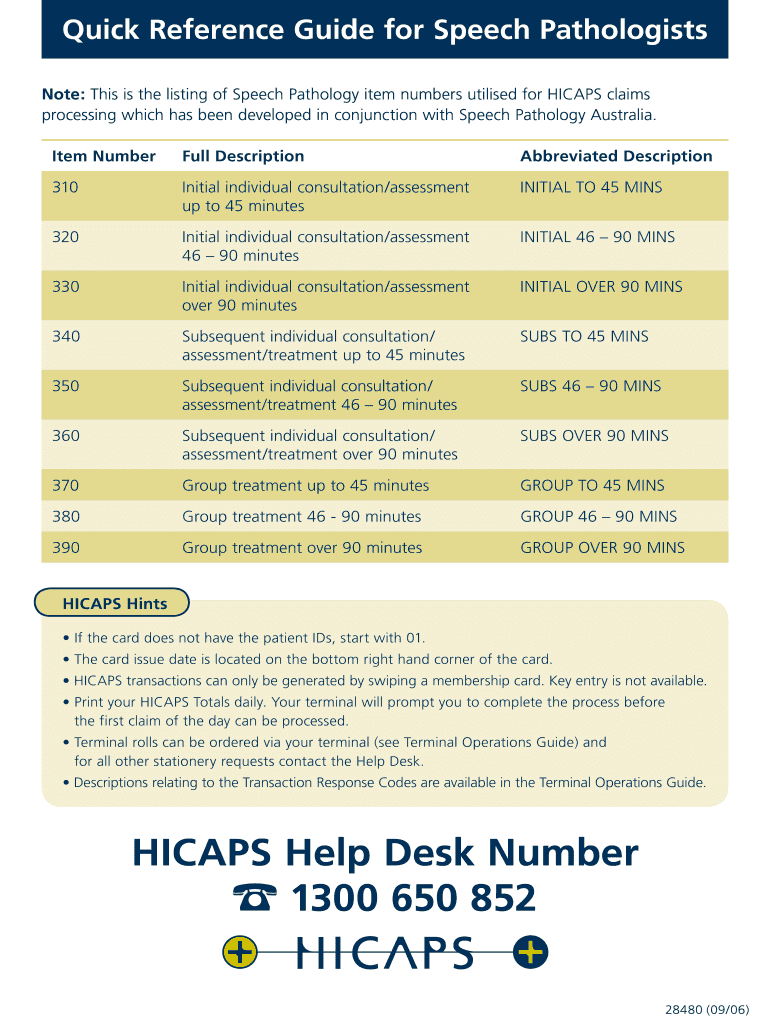 Fillable Online Quick Reference Guide for Speech Pathologists Fax Email ...