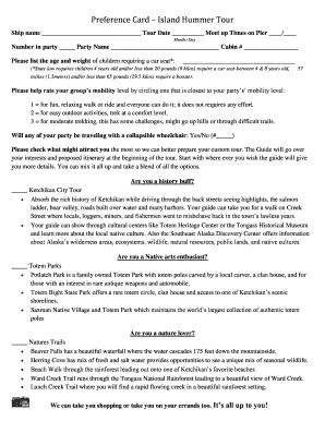Fillable Online fh-sites imgix Preference Card Island Hummer Tour ...