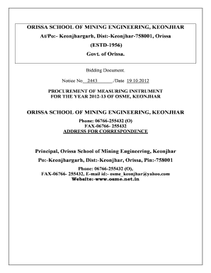 Fillable Online osme net ORISSA SCHOOL OF MINING ENGINEERING, KEONJHAR ...
