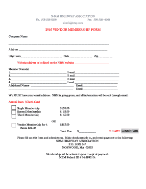 Fillable Online 2016 VENDOR MEMBERSHIP FORM2016 VENDOR MEMBERSHIP FORM Fax Email Print - pdfFiller