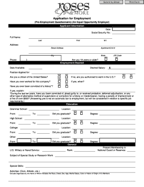 Fillable Online R&M Employment Application - Roses&More, Inc. Fax Email ...