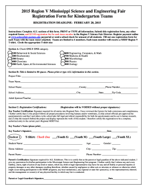Fillable Online 2015 Kindergarten Fair Team Registration Form - Science ...